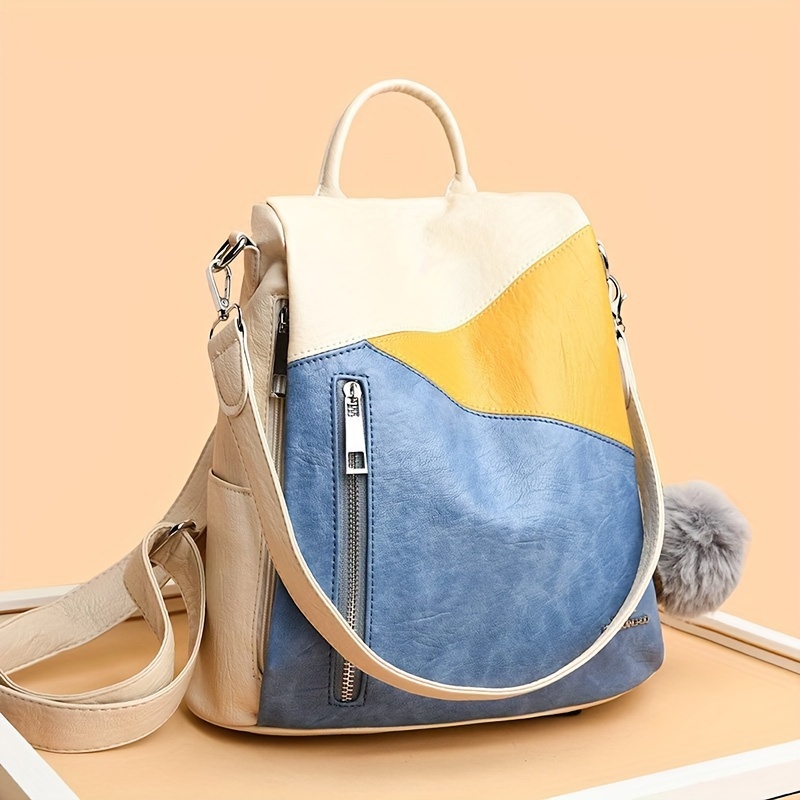 Colorblock Stitching Backpack Purse Fashion Anti theft - Temu United ...