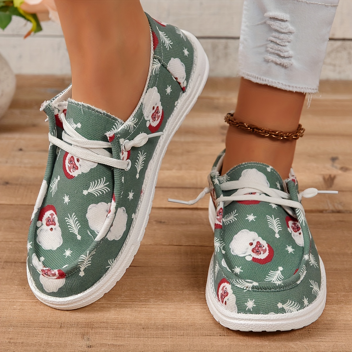 Santa Claus Pattern Loafers Women s Cartoon Christmas Style - Temu ...