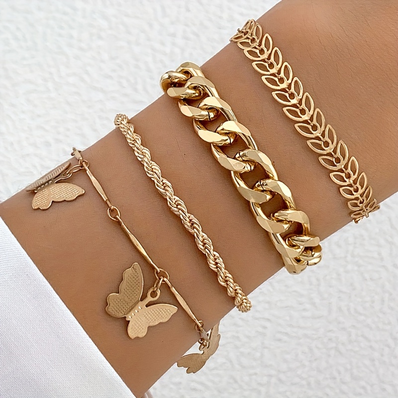 Mini Butterfly Tassel Pendant Link Cuban Chain Bracelet Set Hip Hop ...