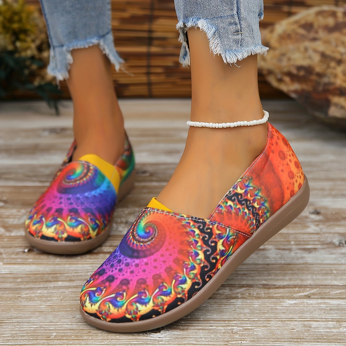 Colorful Print Flat Shoes Women s Retro Round Toe Slip Shoes - Temu ...