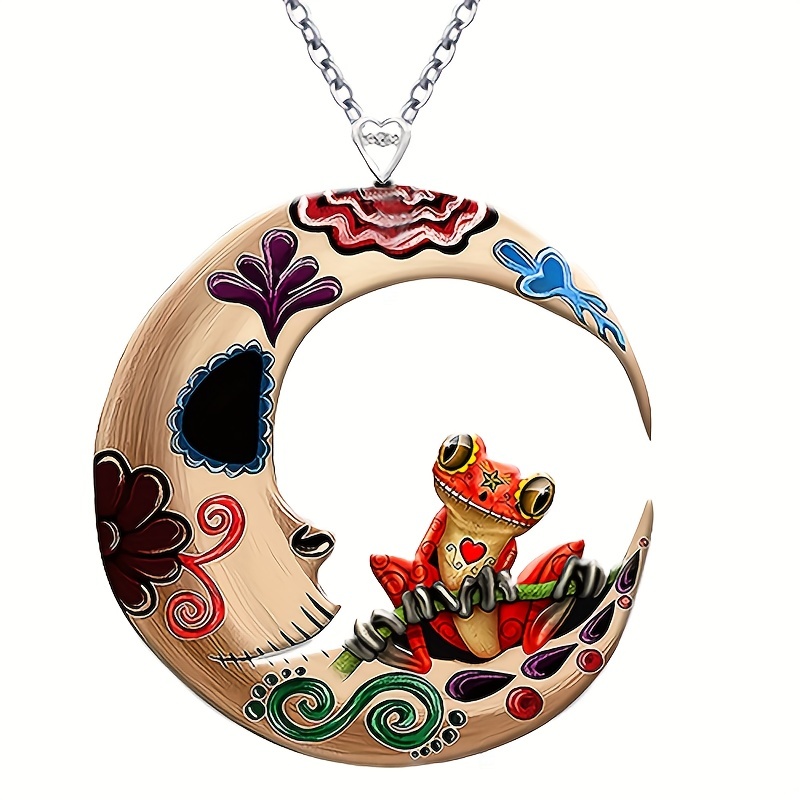 's Acrylic Pendant Necklace Patterns Moon Frog - Temu New Zealand