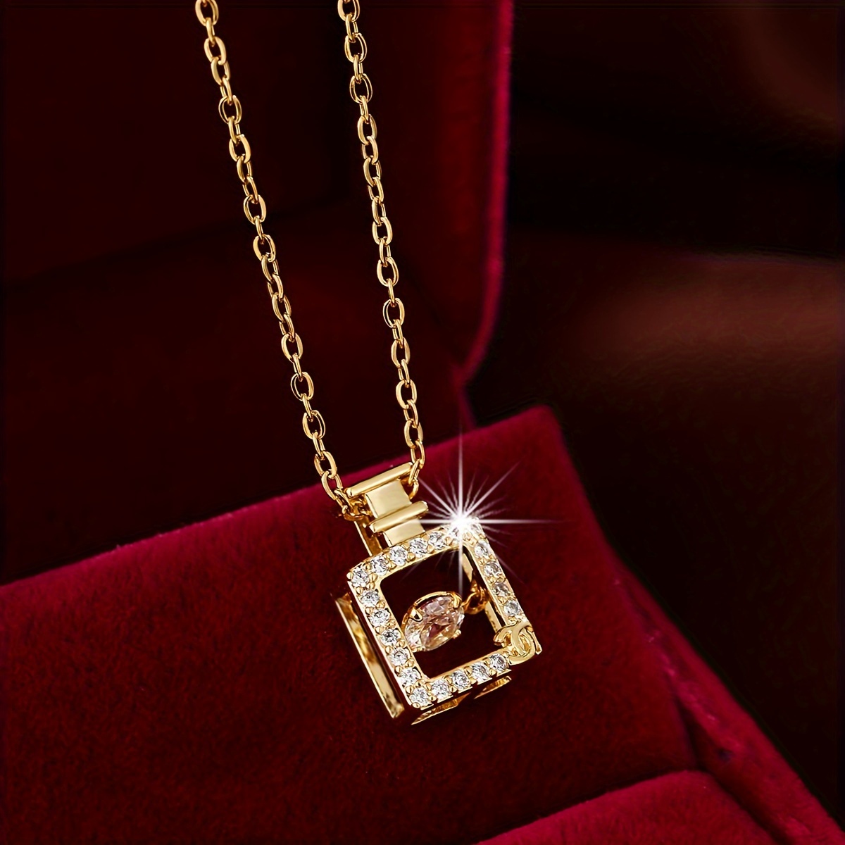 Elegant Zircon Pendant Necklace Adjustable Plated Copper - Temu United ...