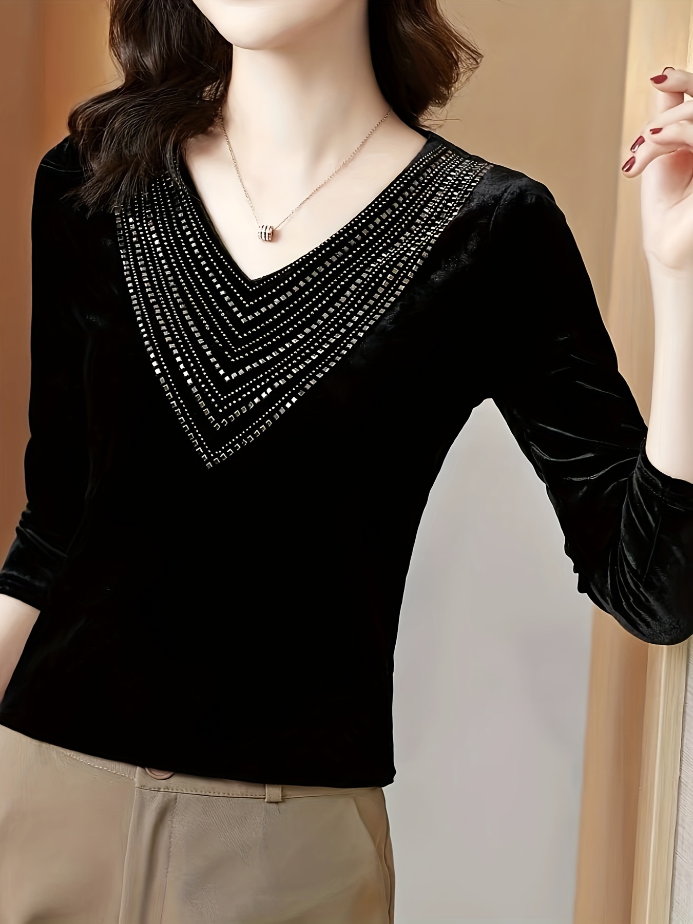 v neck velvet top elegant long sleeve inner wear - Temu Canada