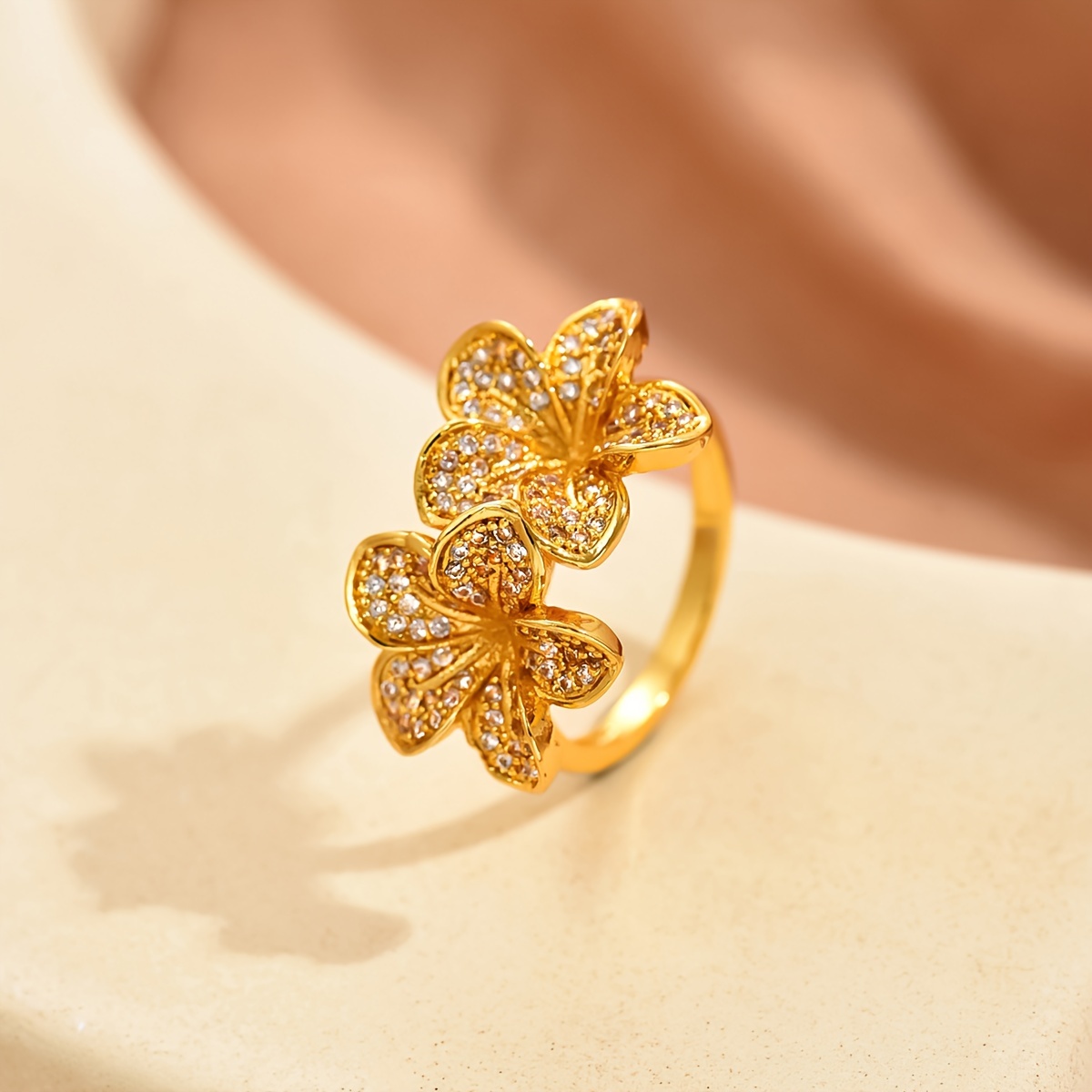 Vintage Ring Sparkling Flower Design 18k Plated Paved - Temu United Kingdom