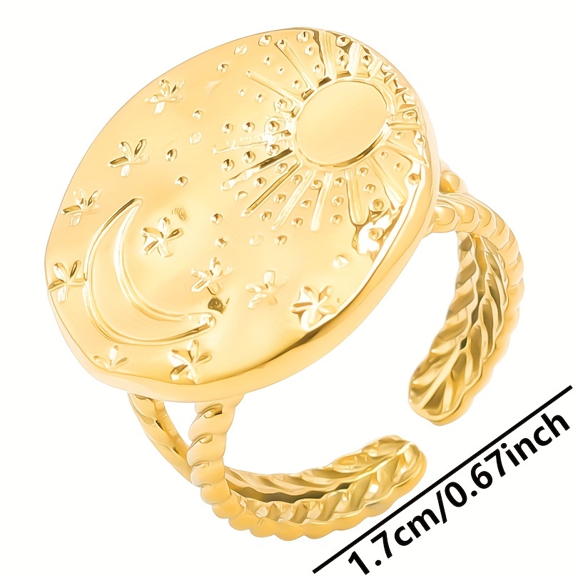 Trendy Ring With Pattern Of Star Moon Sun, Do Not Fade, Men's Open ...