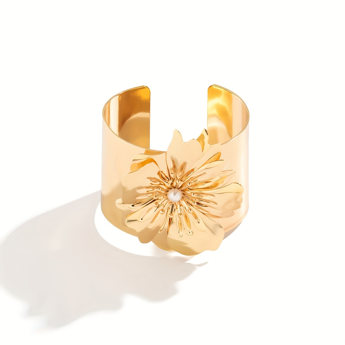 Delicate Flower Pattern Inlaid Imitation Pearl Glossy Exaggerated ...