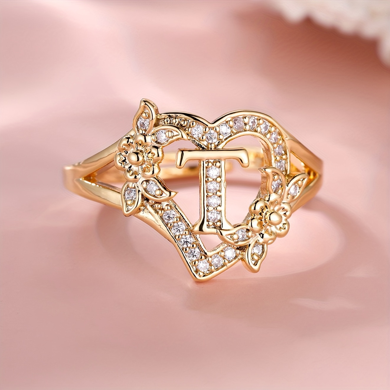 Exquisite Cubic Zirconia Love Heart Flower Band Ring - Temu United Kingdom