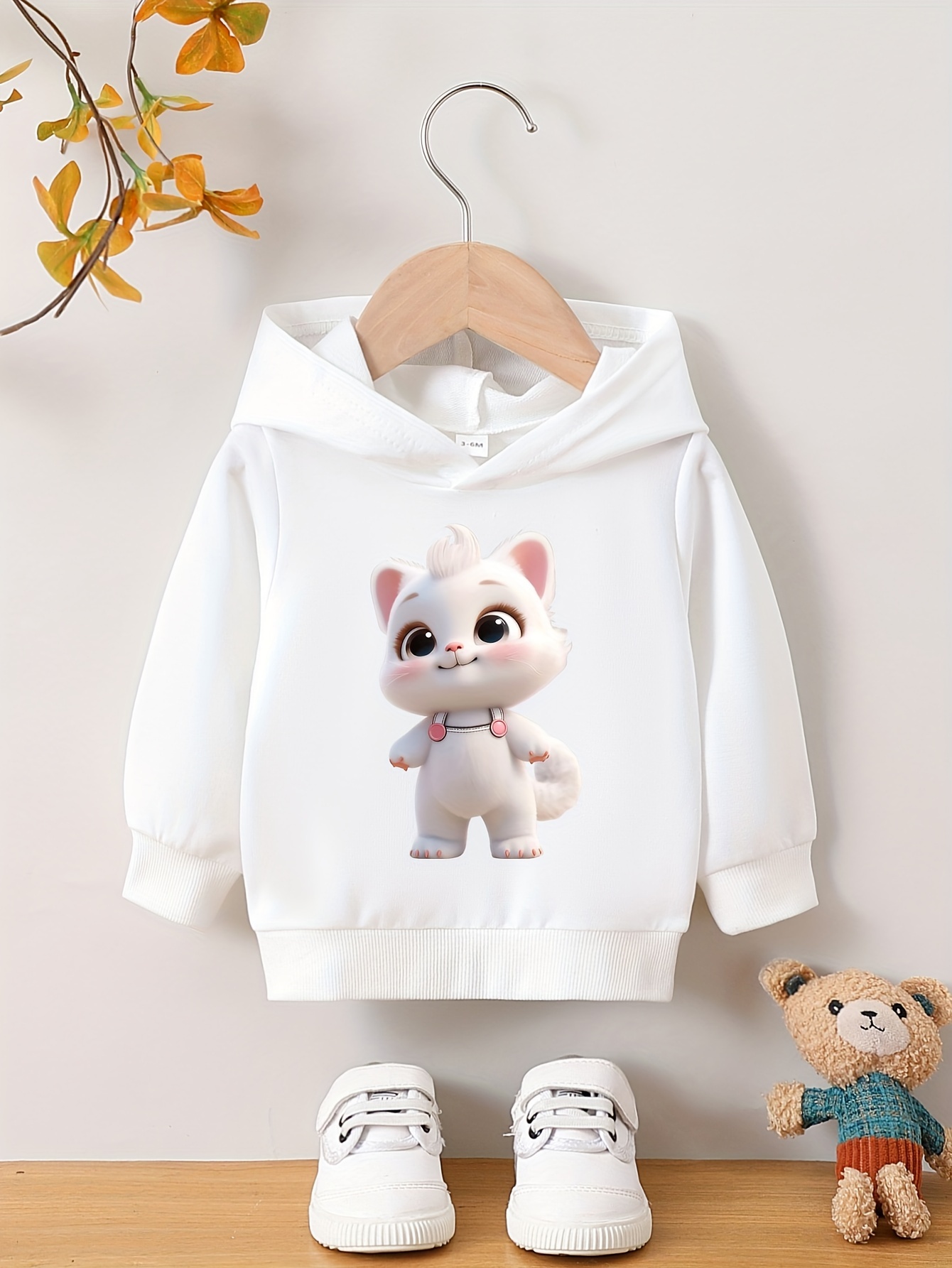 Baby Girls Cute Cartoon Cat Print New Hooded Sweatshirt Long - Temu ...