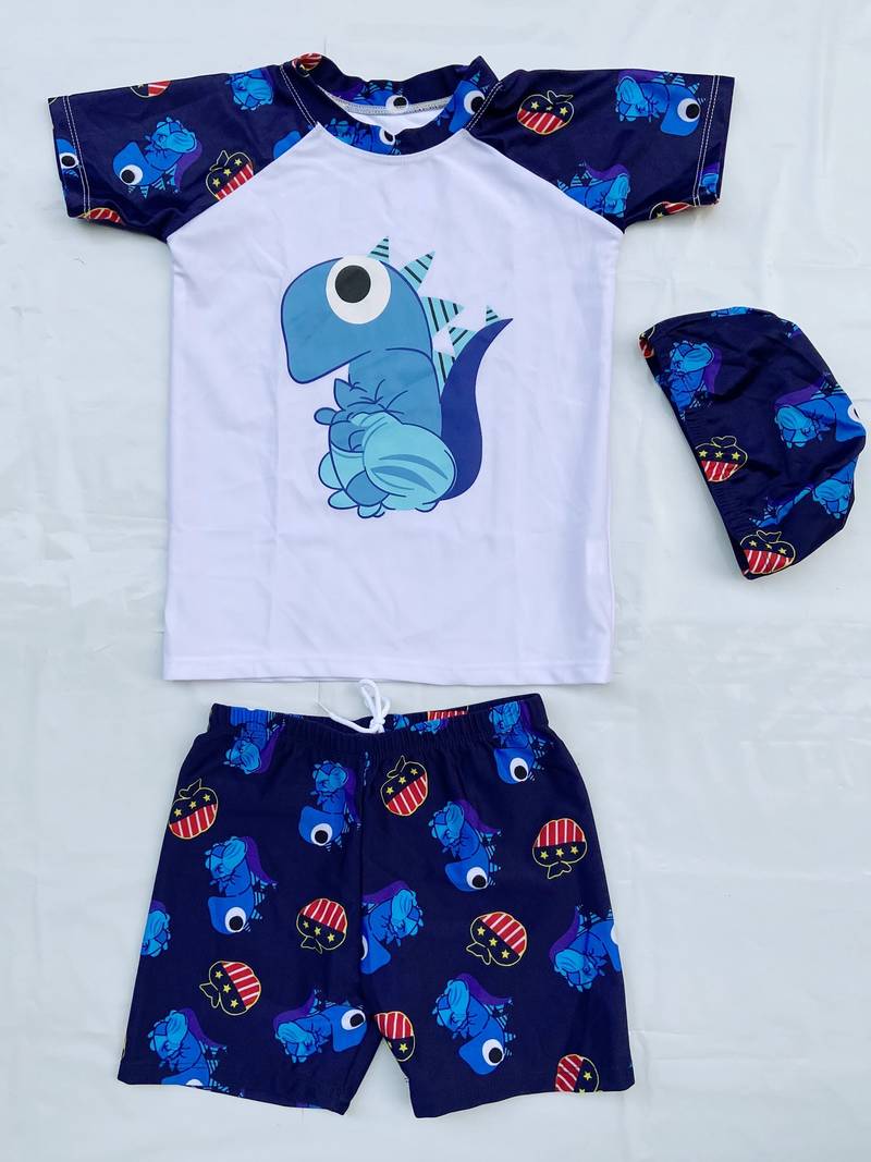 Lindo Traje De Baño De Dinosaurio Para Niños Bañadores Tops Y Gorra Para Vacaciones En La