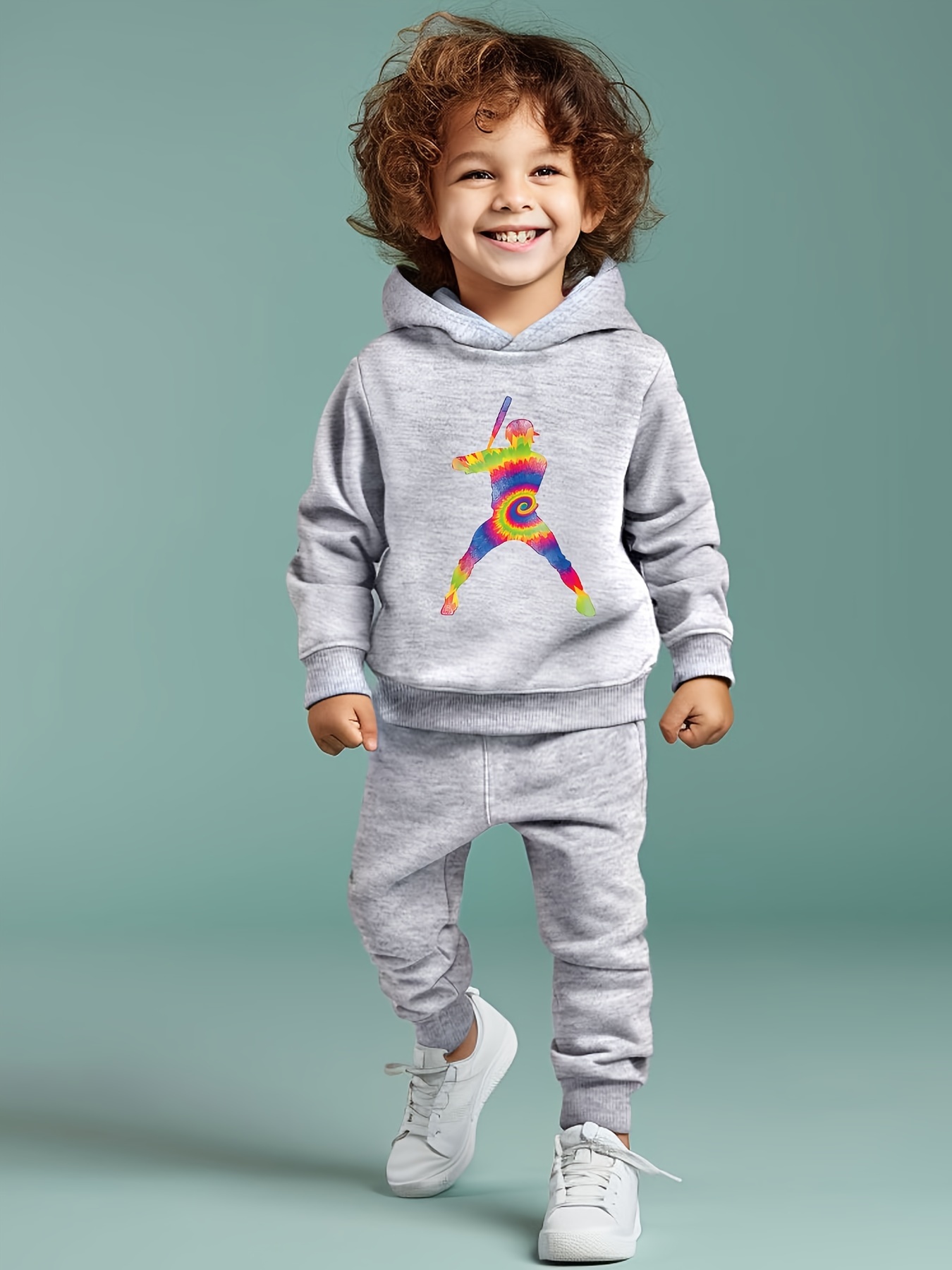Boy's Colorful Baseball Player Print Hooded Outfit Hoodie - Temu Australia