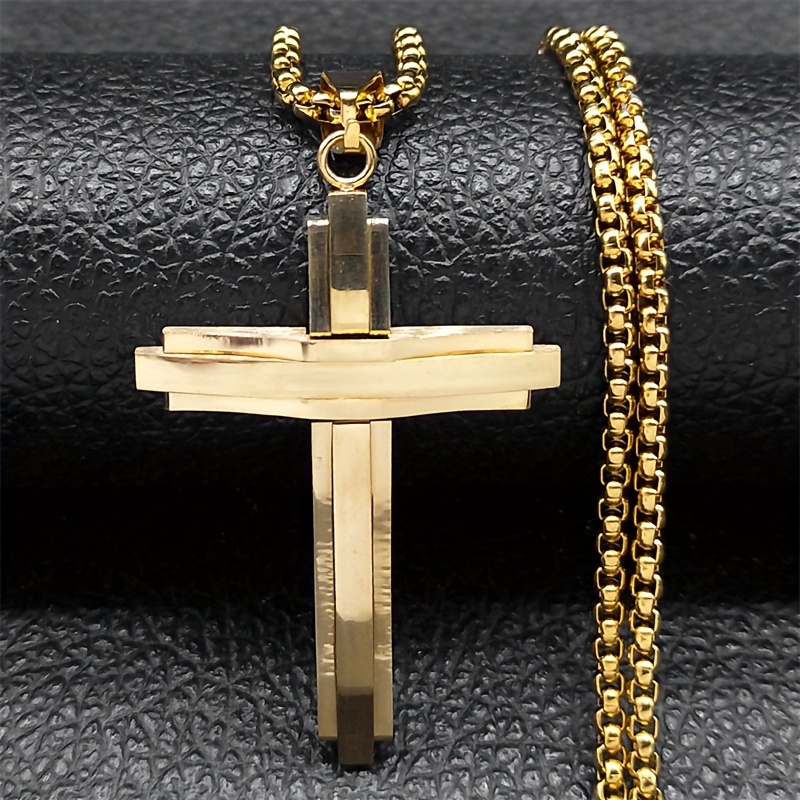 Stainless Steel Cross Pendant Necklace Golden Hip Hop - Temu United Kingdom