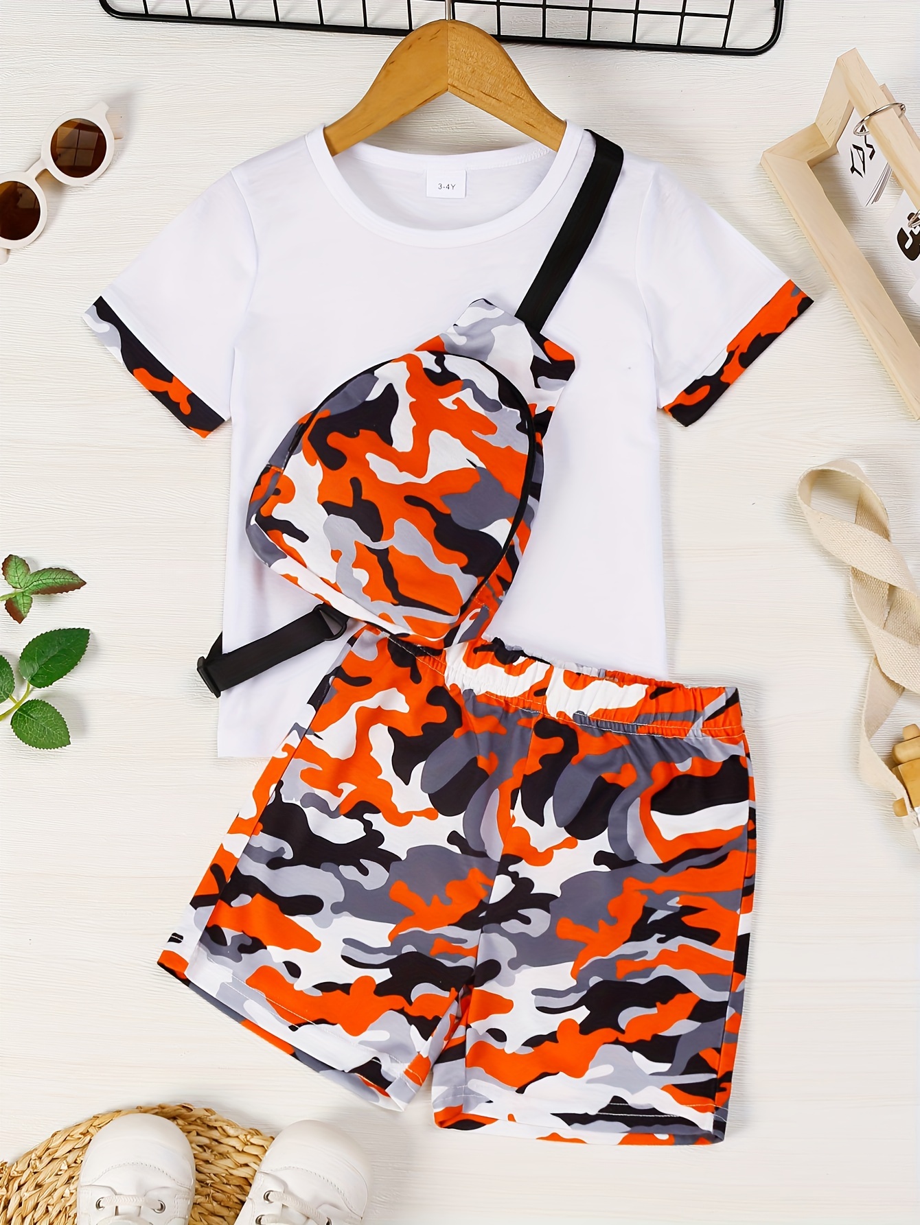 Boys Casual Camouflage Stitching Short Sleeve T shirt Shorts - Temu ...