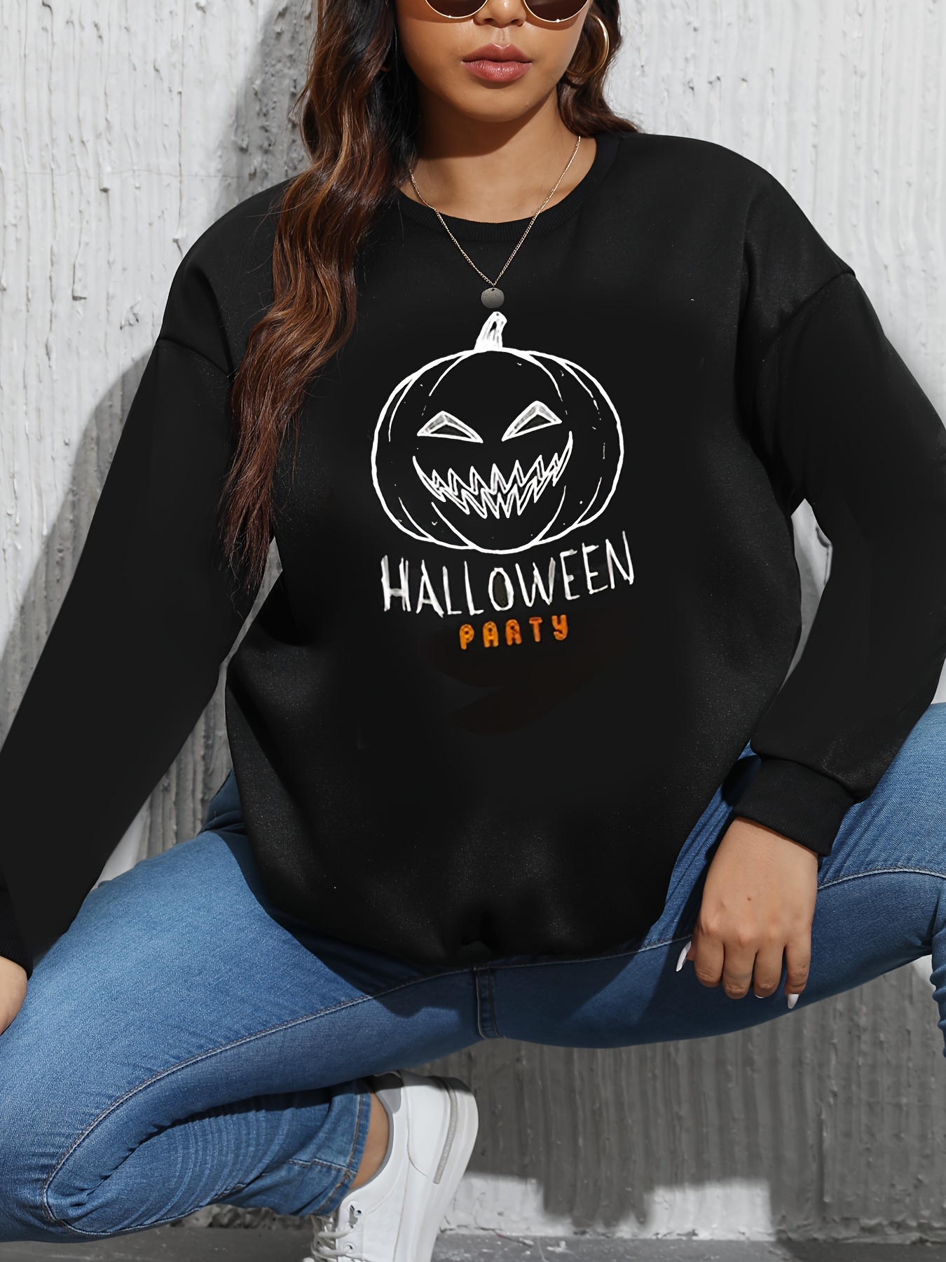 Halloween Casual Sweatshirt Plus Size Women s Plus Letter - Temu Australia