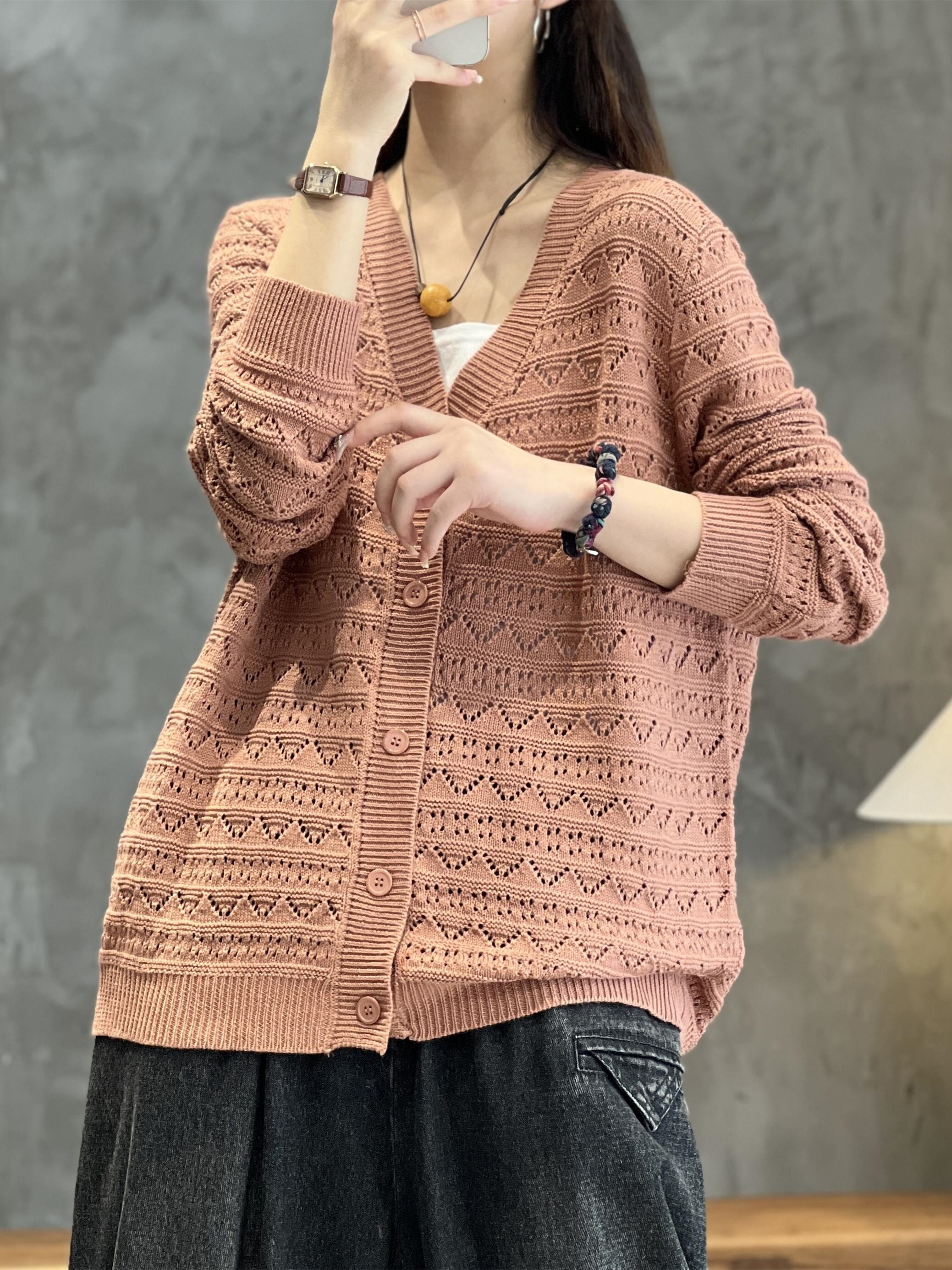 Solid Button Front Cardigan カジュアルなロングスリーブ ショルダーアウター 女性の衣服 - Temu Japan
