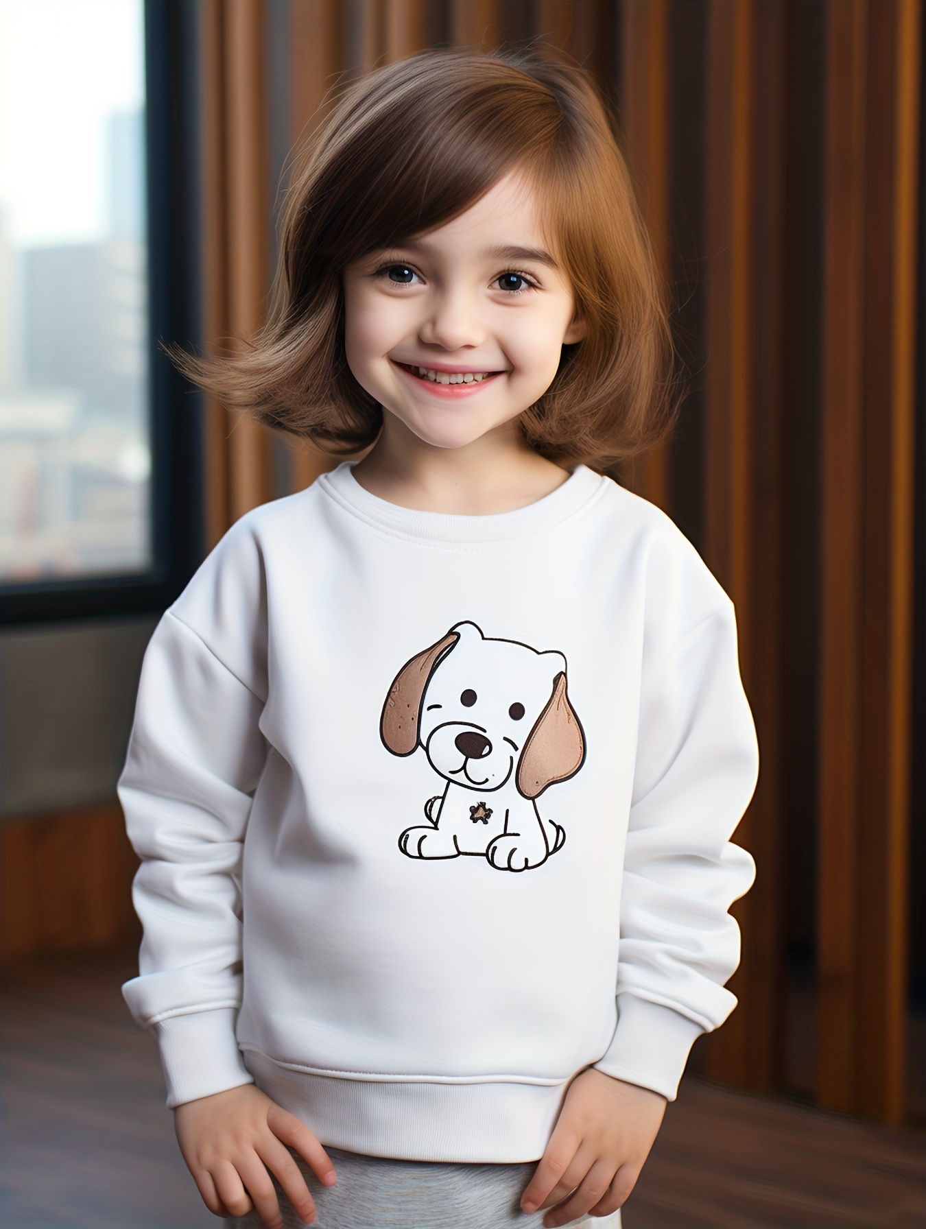 Little Dog With Brown Ear Cartoon Print Kids Girls - Temu Australia