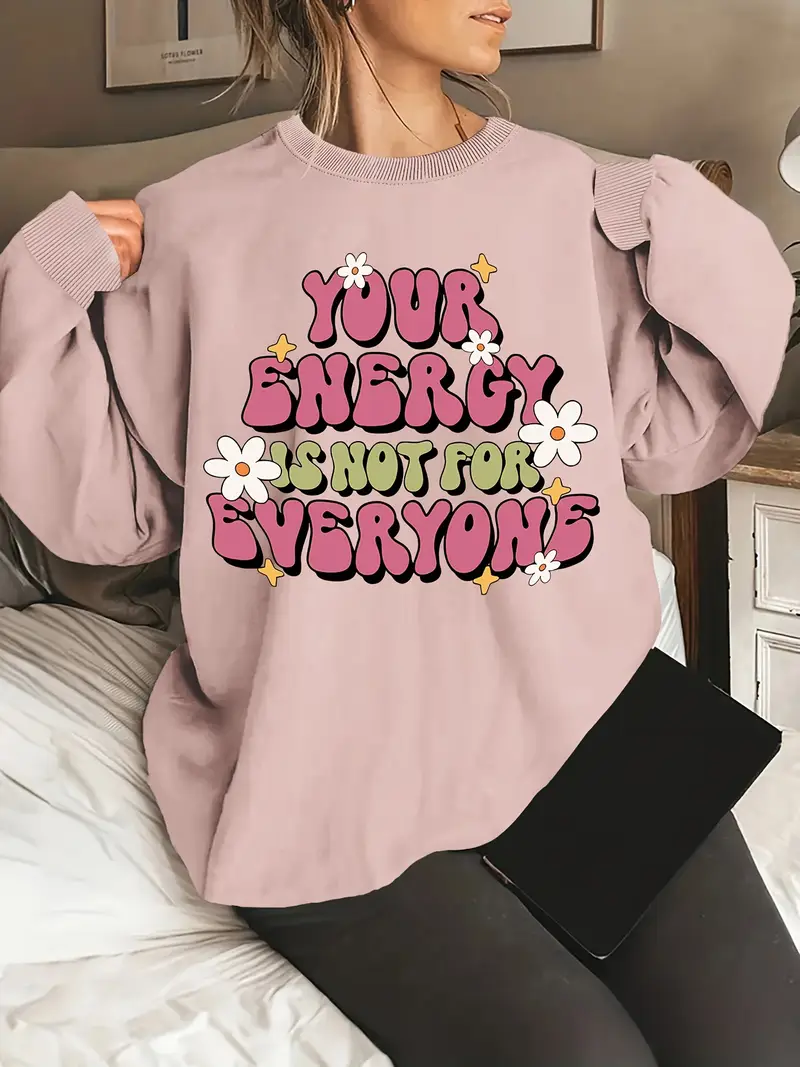 Letter Print Sweatshirt Casual Crew Neck Long Sleeve Temu Denmark