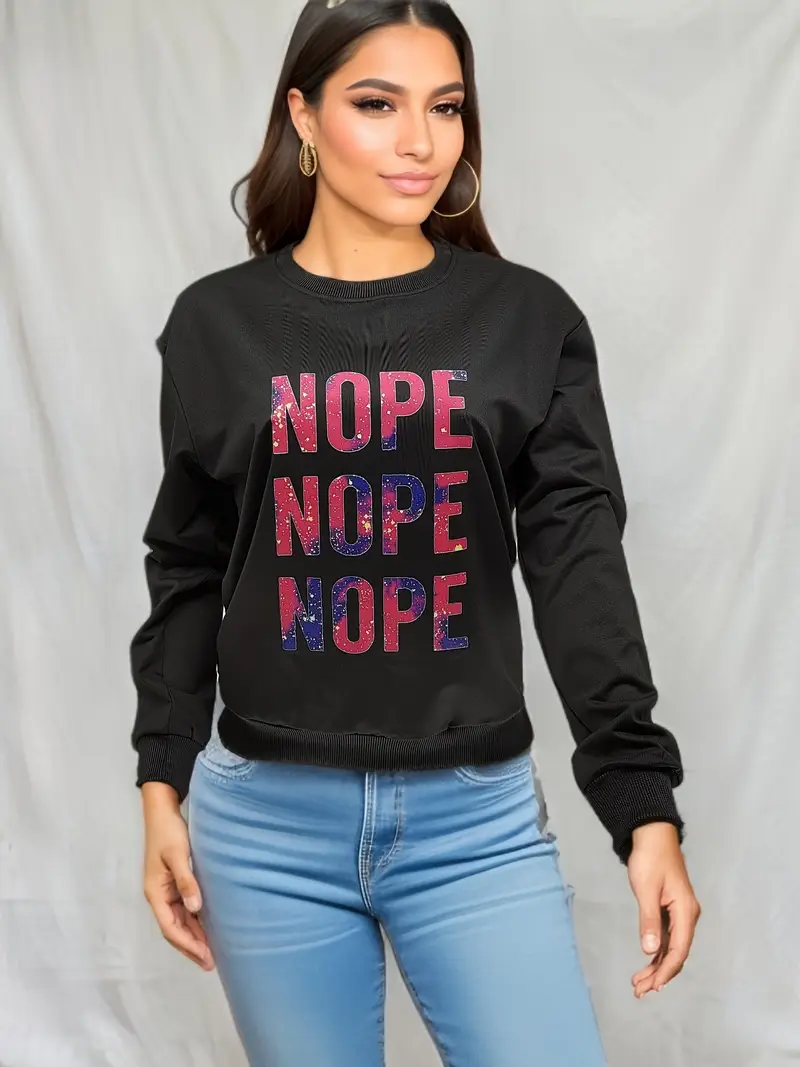 Letter Print Pullover Sweatshirt Casual Long Sleeve Crew Temu Canada