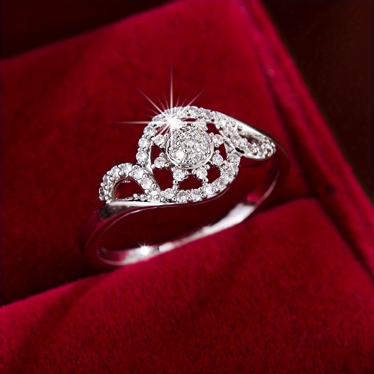 Exquisite Ring 18k Gold Plated Sparkling Sun Design Paved - Temu United ...