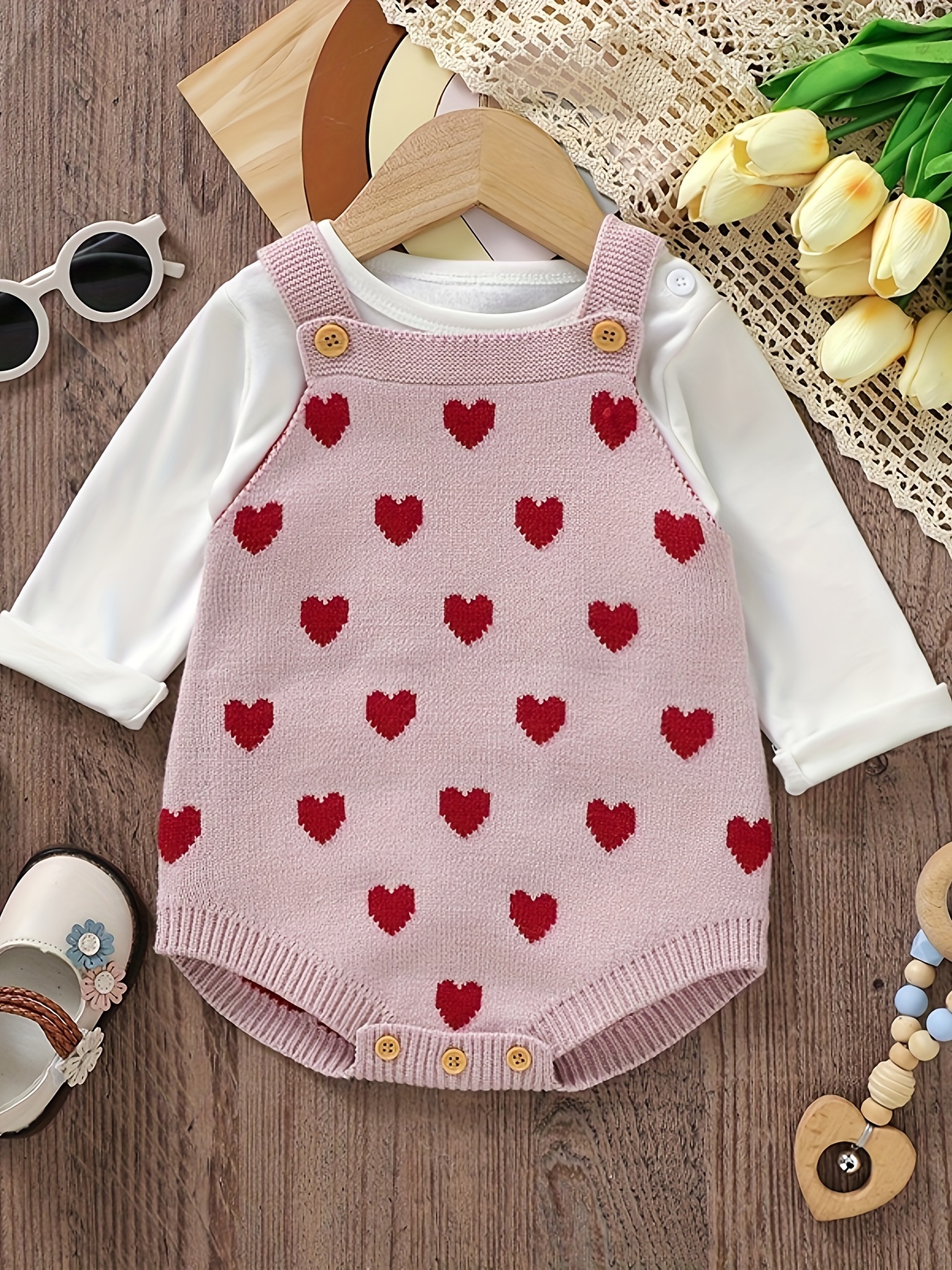 Baby Girls Spring Summer Style Love Heart Suspender Romper - Temu ...
