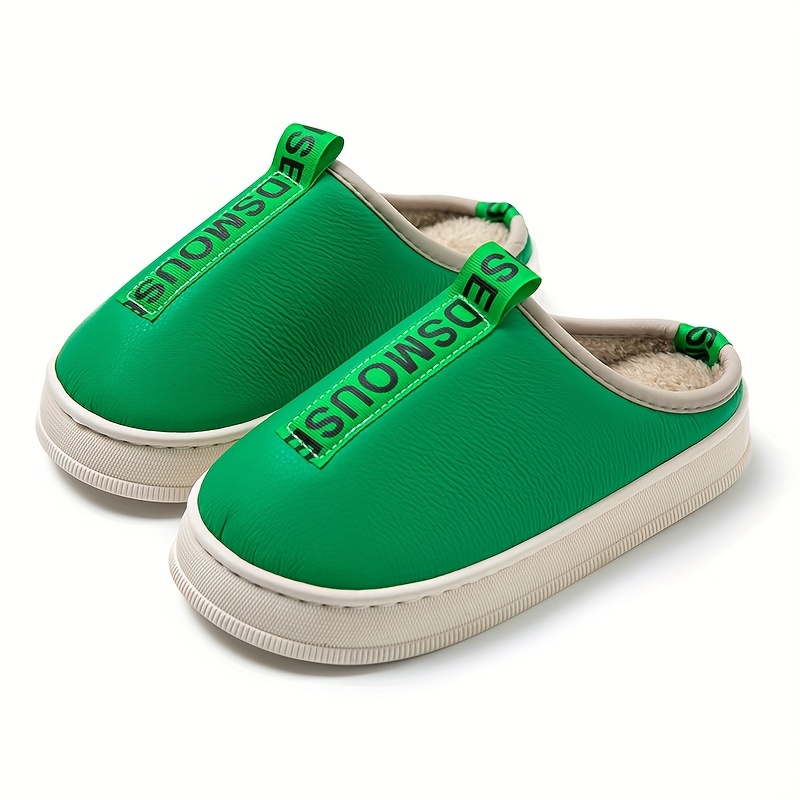 Letter Print Platform Slippers Casual Slip Plush Lined Shoes - Temu ...