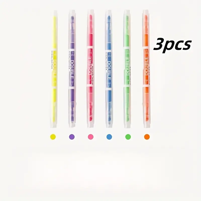 3pcs 학생용 더블 헤드 형광펜 색상 하이라이터 마커 스테이션러리 Office And School Supplies Temu