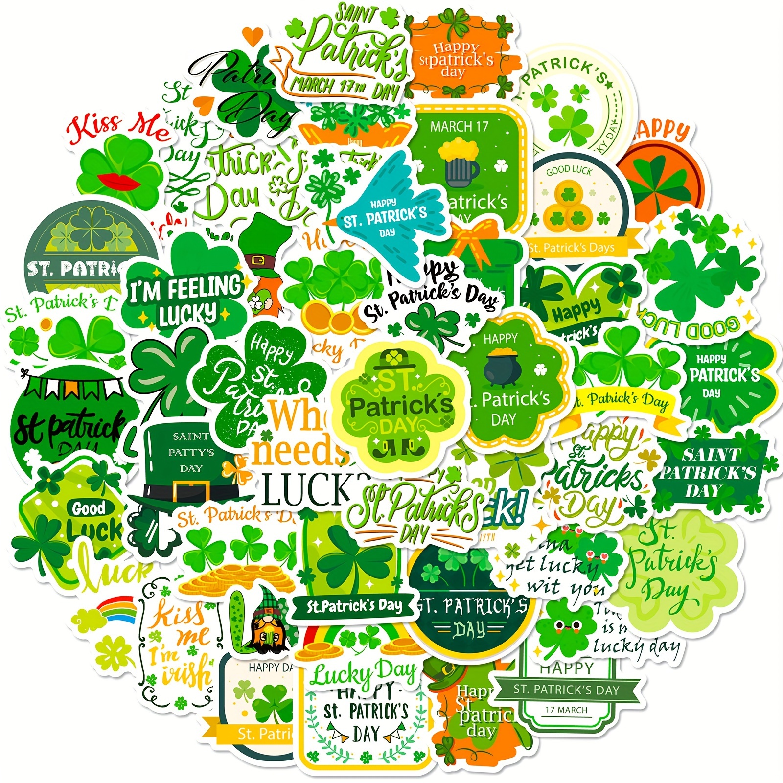 50pcs Random Green Four Leaf Clover Stickers St Pats Style - Temu ...
