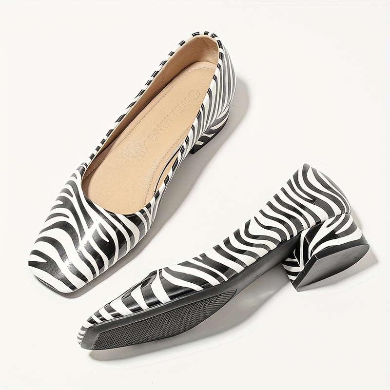 Womens Zebra Print Shoes Square Toe Comfy Chunky Heel Shoes - Temu ...