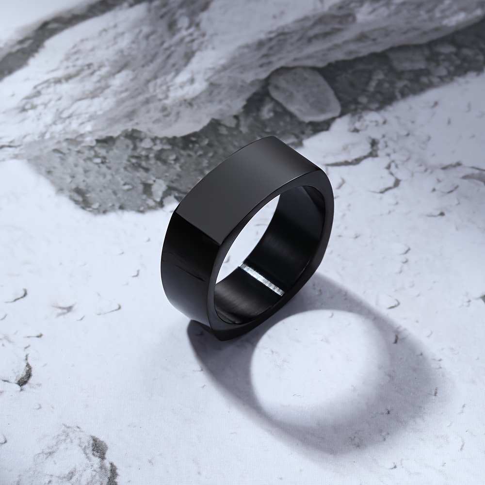 Silvery Black Fashion Square Ring Men's Stainless Steel Ring - Temu ...