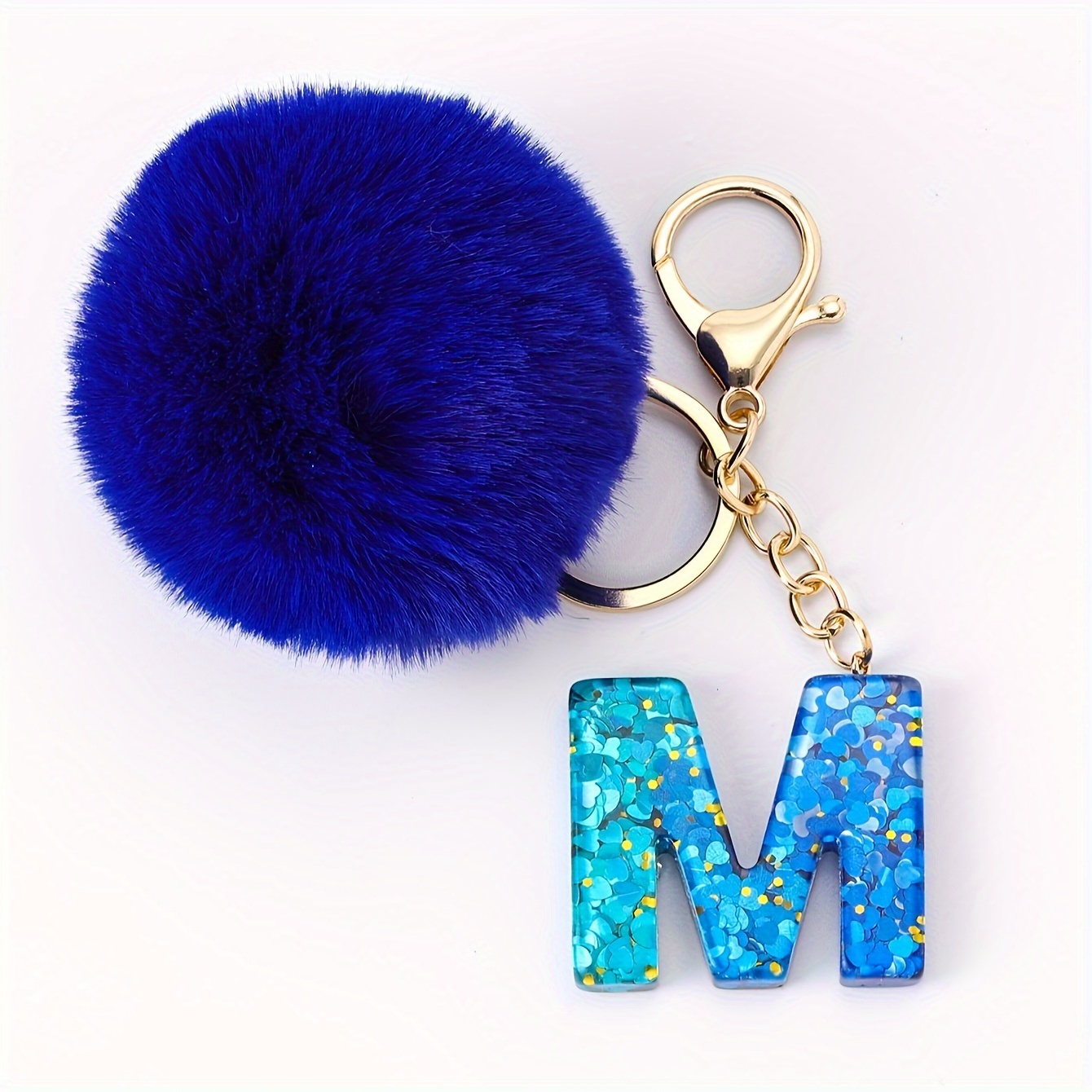 Blue Hairball Resin Letter Keychain Simple Pendant Keyring - Temu Canada