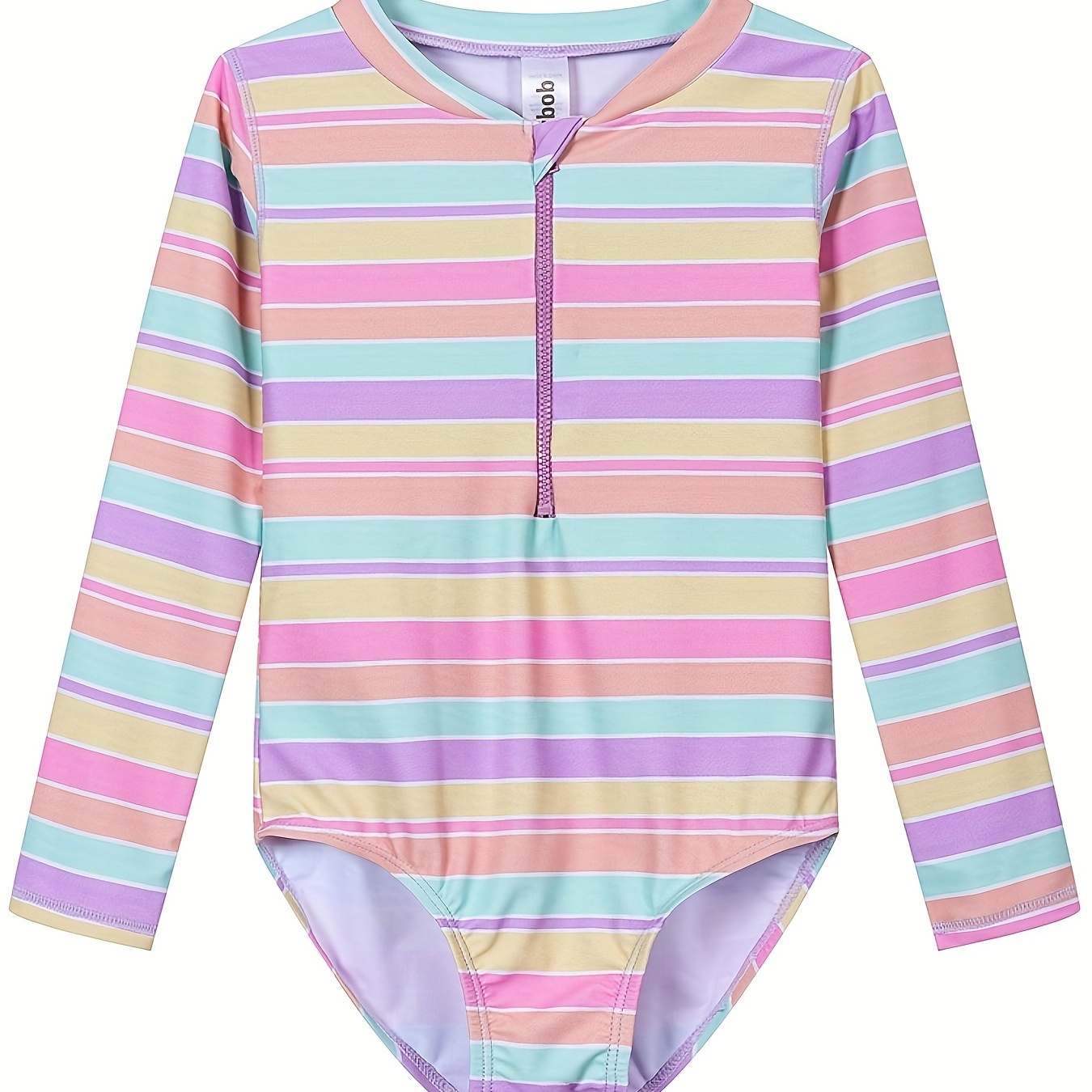 Girls Stripped Long Sleeve Swimsuits, One-piece Rash Guard Bathing ...
