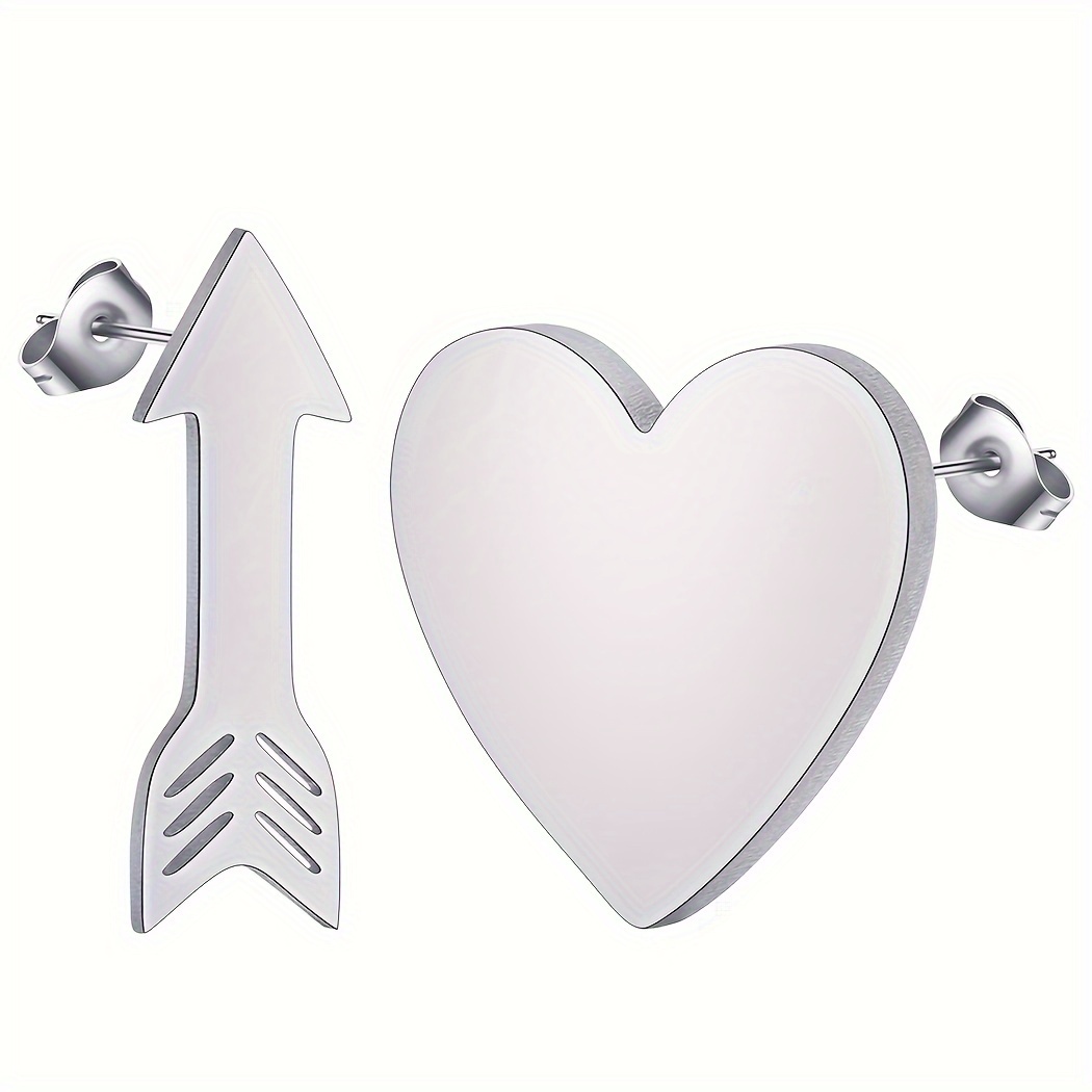 Heart & Arrow Stud Earrings For Men, Anniversary Valentine's Day Gift ...