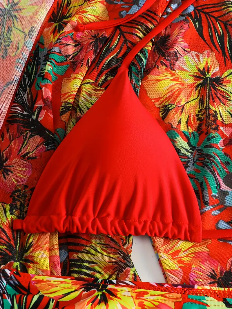 Tropical Print Bikini Sets Halter Neck Tie Back Tie Side Temu