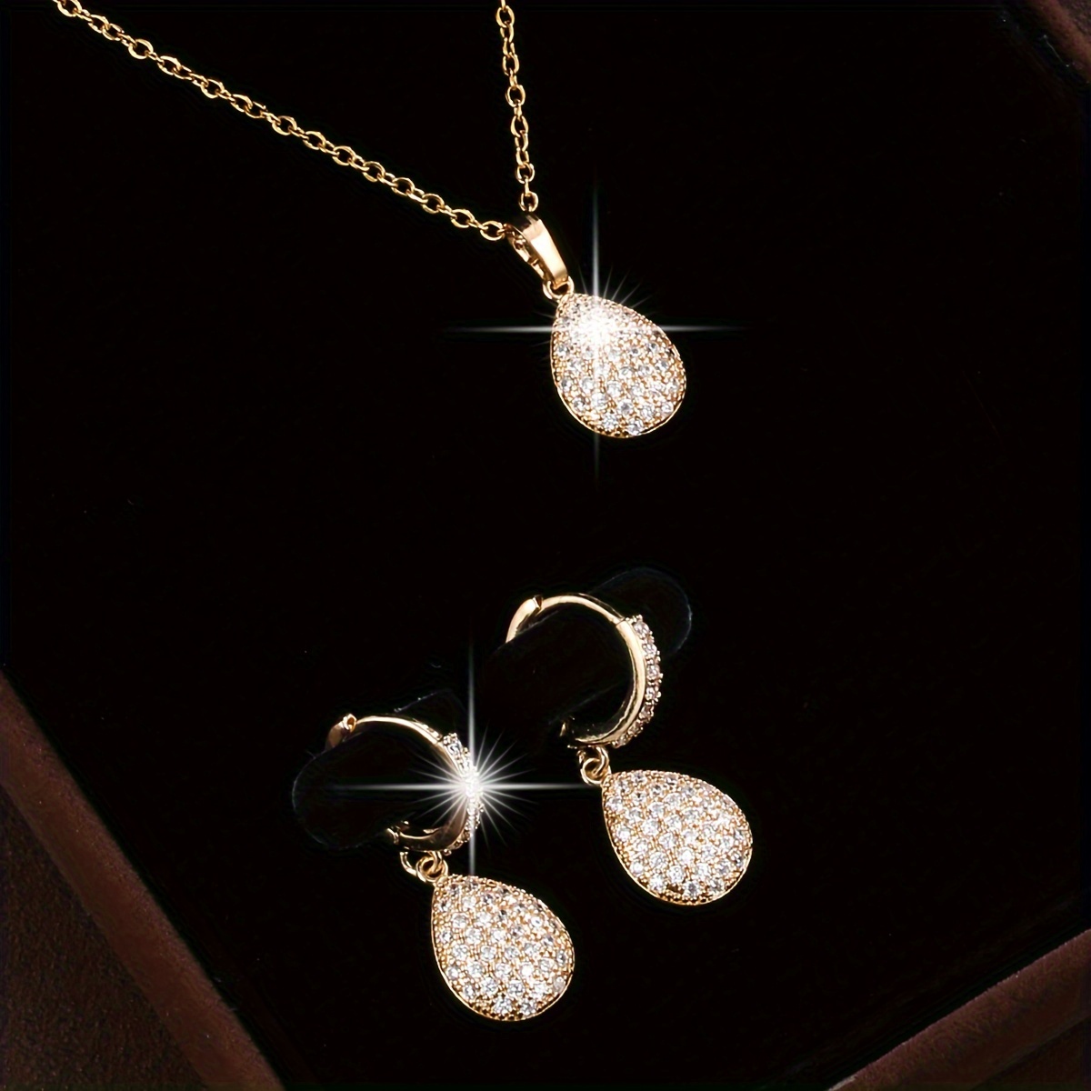 Earrings + 1 Necklace Elegant Jewelry Set Plated Paved - Temu Portugal