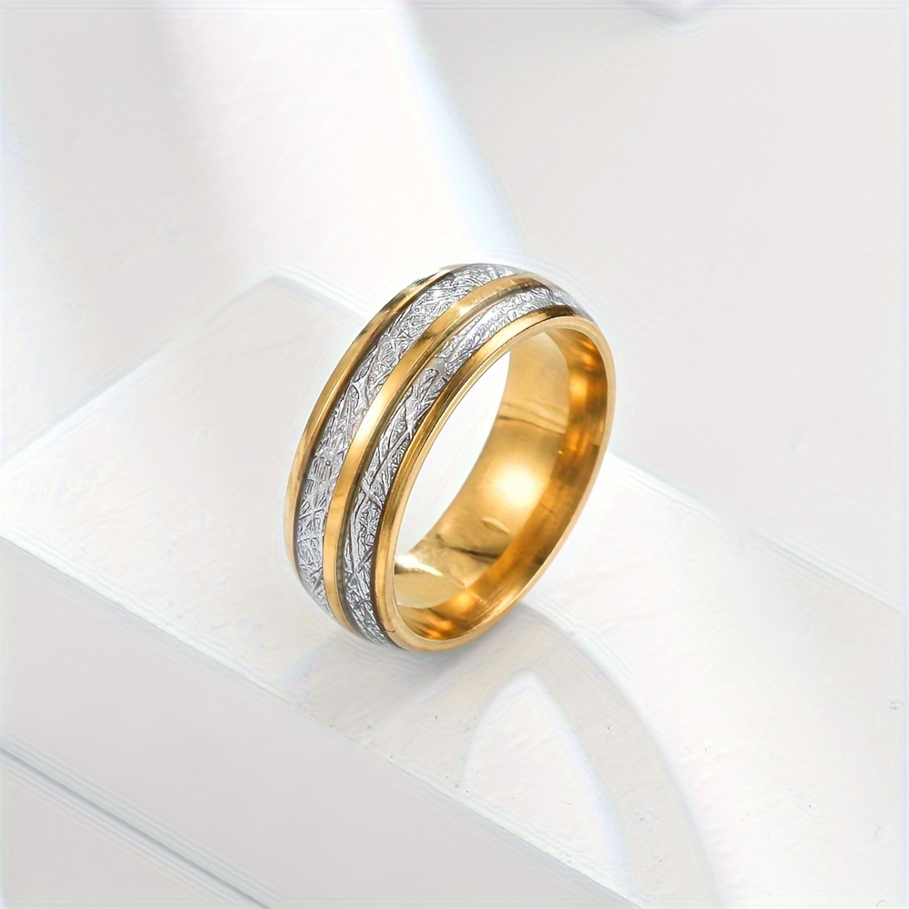 Men's Silvery Rime Pattern Stainless Steel Ring 18k Gold - Temu United ...