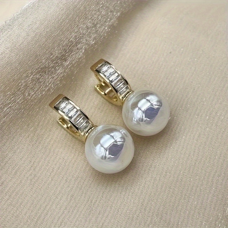 Faux Pearl Pendant Shiny Zircon Inlaid Dangle Earrings - Temu United ...