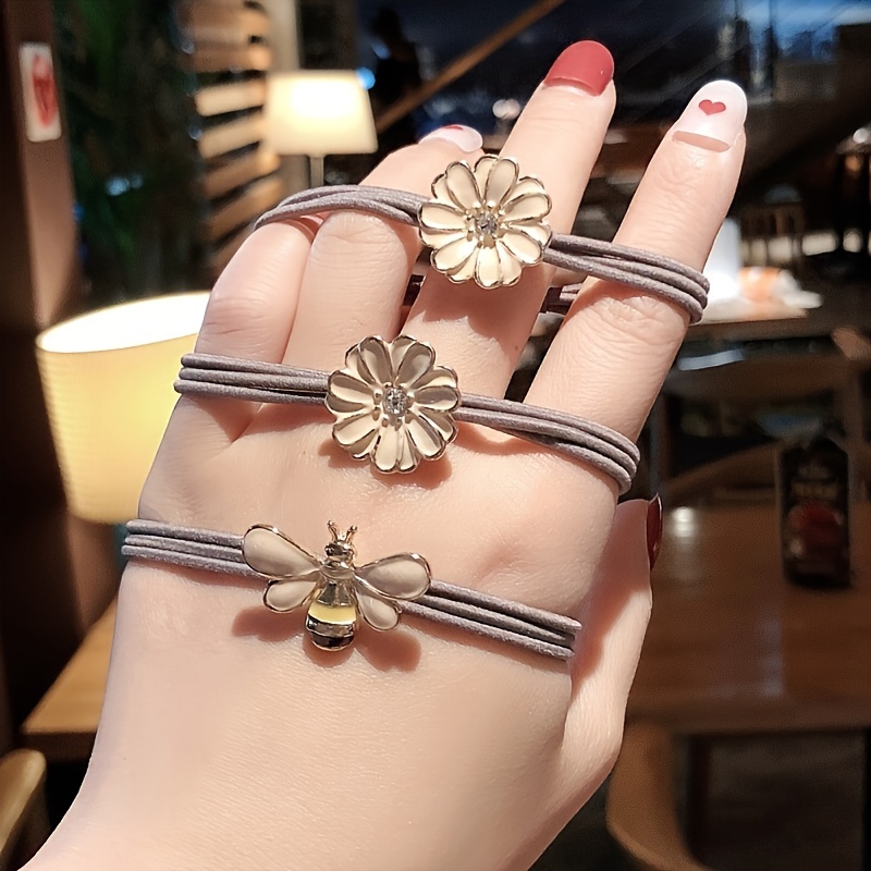 1 2pcs Simple Little Bee Daisy Flower Fashion Hair Ties Hair ...