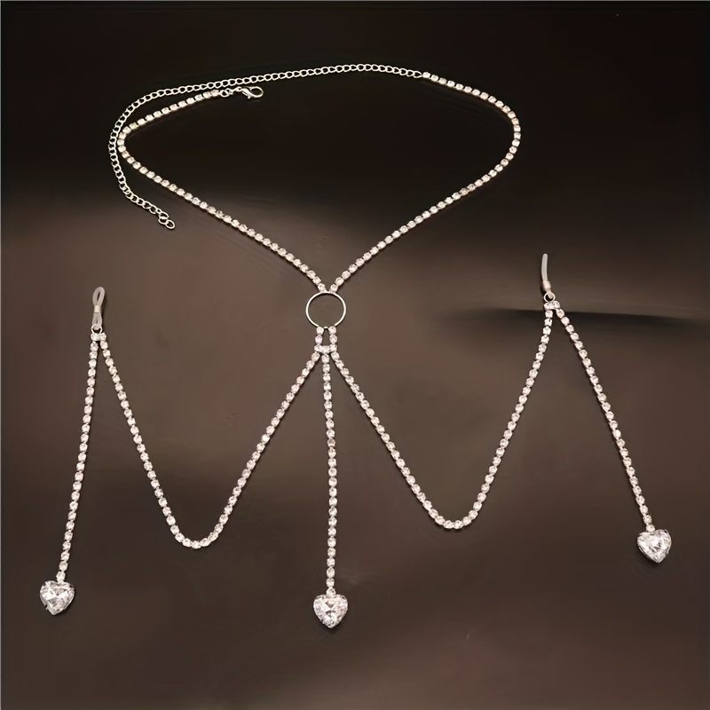 Green Love Heart Rhinestone Pendant Chest Chain Bling Bling - Temu ...