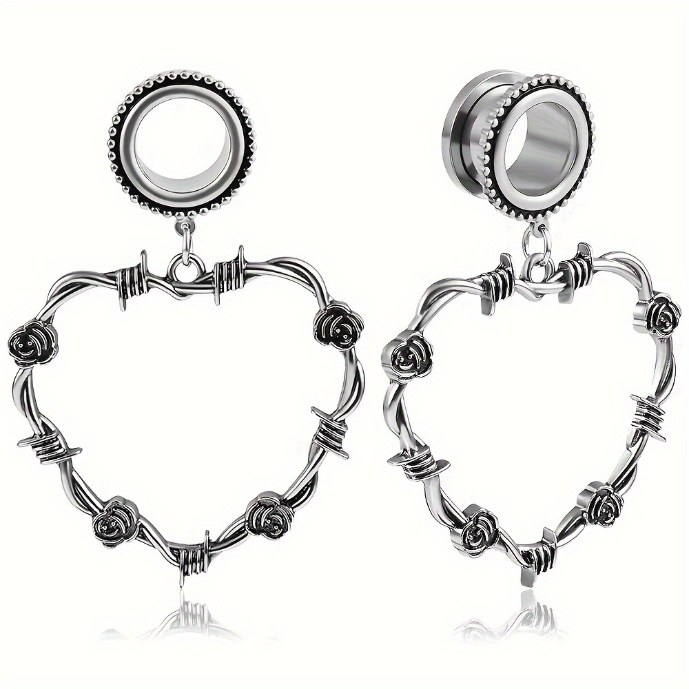 Wire Love Heart Pendant Ear Gauges Earrings Gothic Stainless - Temu ...