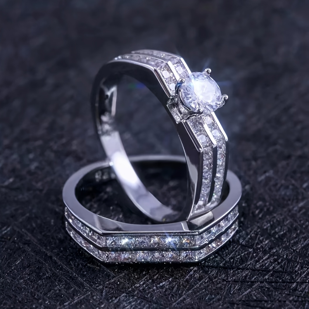 Couple Rings Fashion Trendy Shiny Ring Set Engagement Ring - Temu Ireland