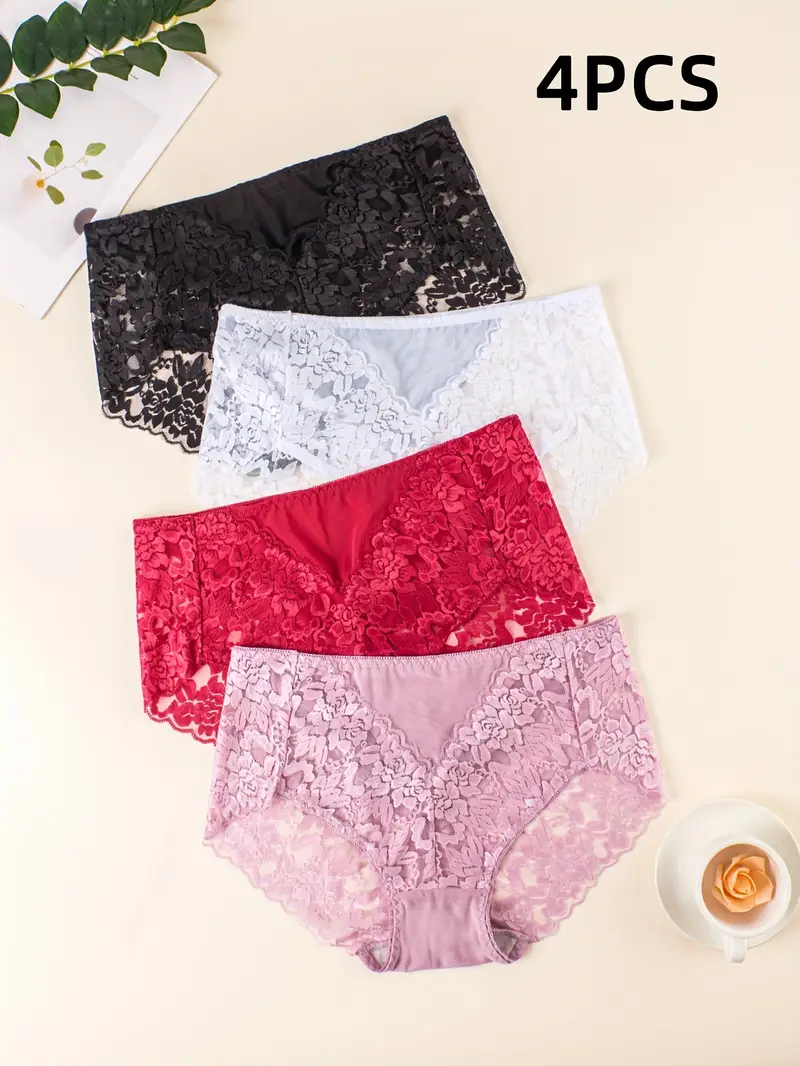 Womens Sexy Panties Set Plus Size Solid Contrast Lace Temu South Africa
