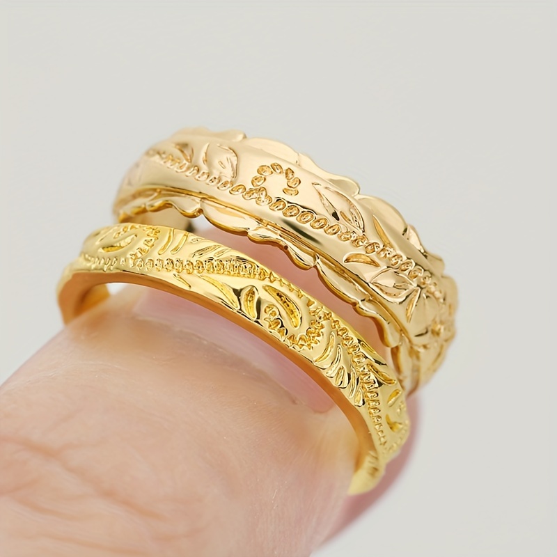 Golden Color Flower Pattern Band Ring Set Elegant Luxury - Temu United ...