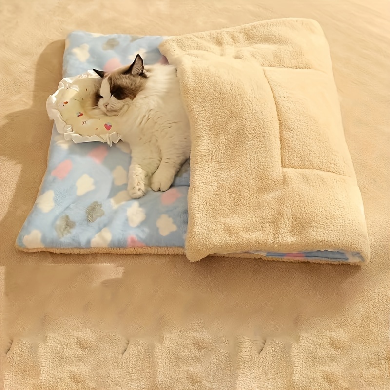 Warm Plush Cat Bed Mat Sleeping Pad Cartoon Graphic Cat - Temu Australia