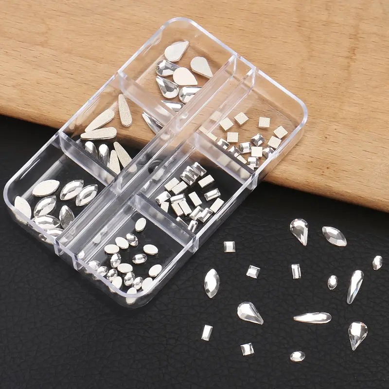 Six Grid Nail Art Rhinestones Flat Back Multi Shaped Mixed Temu Australia