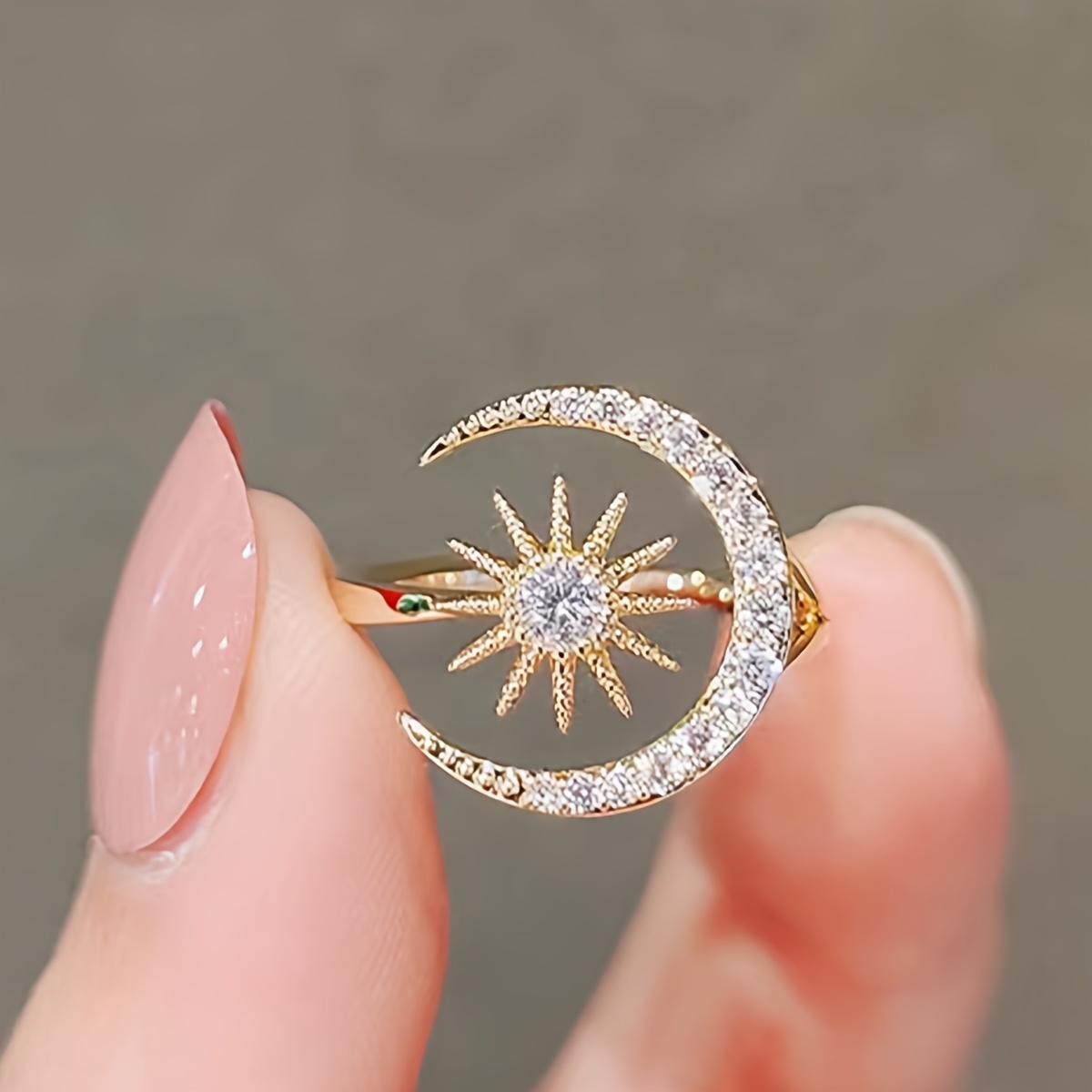 Chic Ring Sparkling Moon Sun / Heart / Flower / Multi Layer - Temu ...