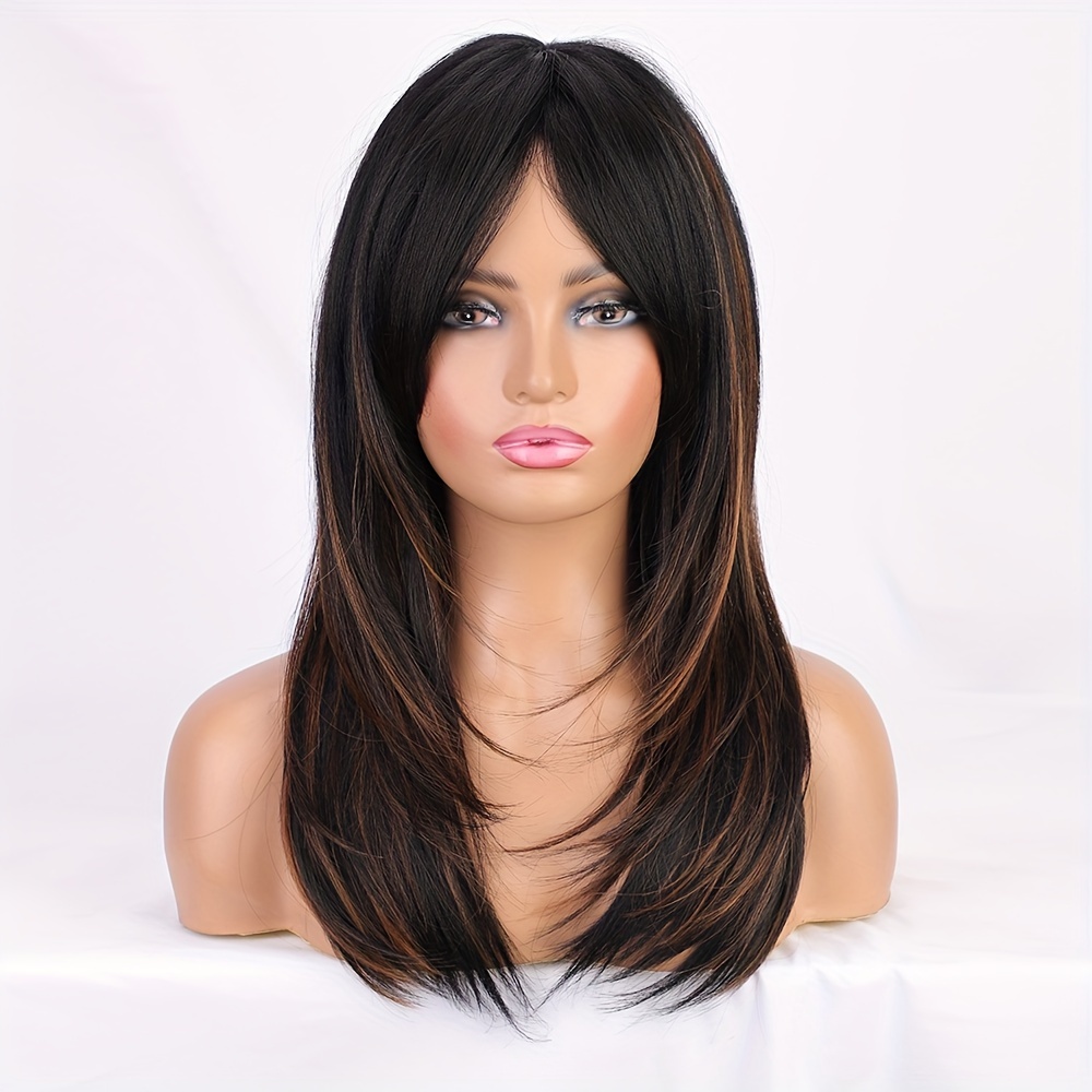 Ombre Long Layered Wig Two Sides Bangs Synthetic Wig - Temu Philippines