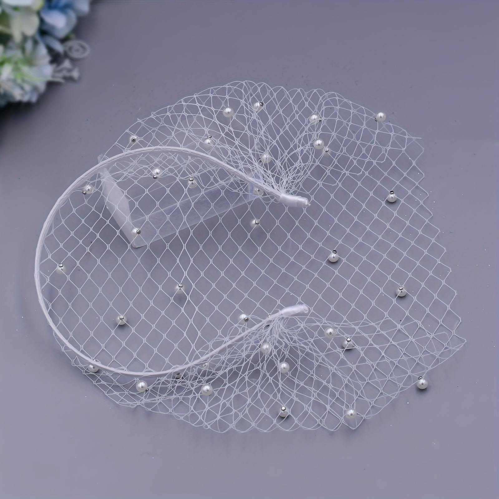 Faux Pearl Veil Mesh Mask Thin Breathable Birdcage Headband - Temu ...
