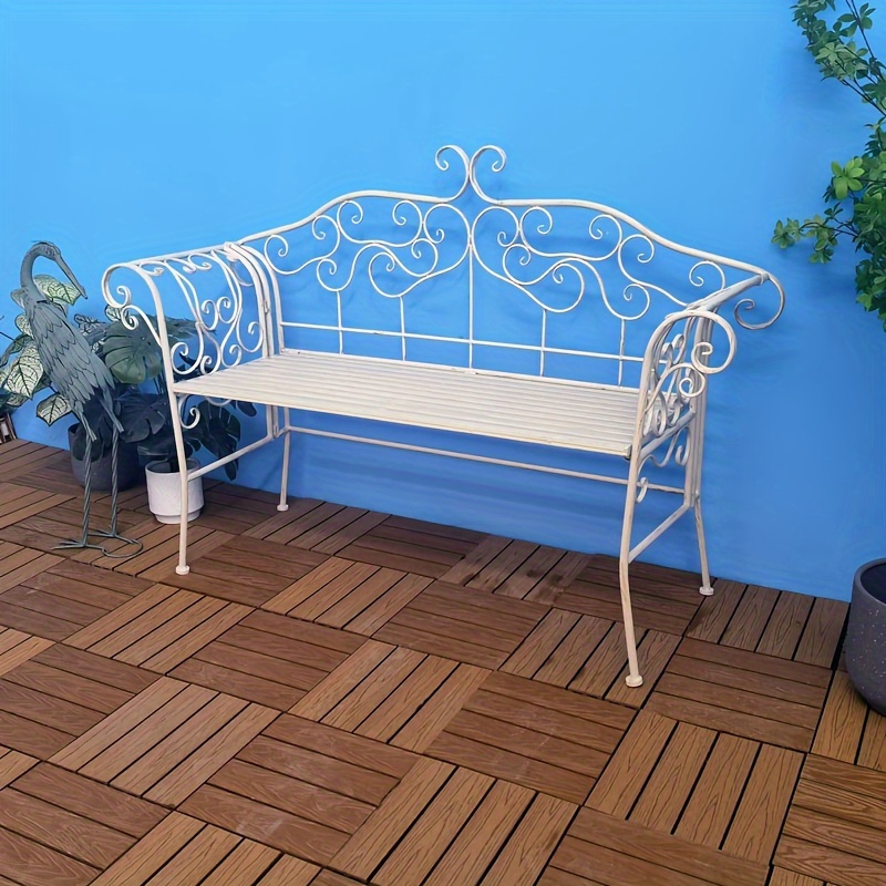 Vintage Metal Wrought Iron Slatted Design Patio Bench - Temu Canada