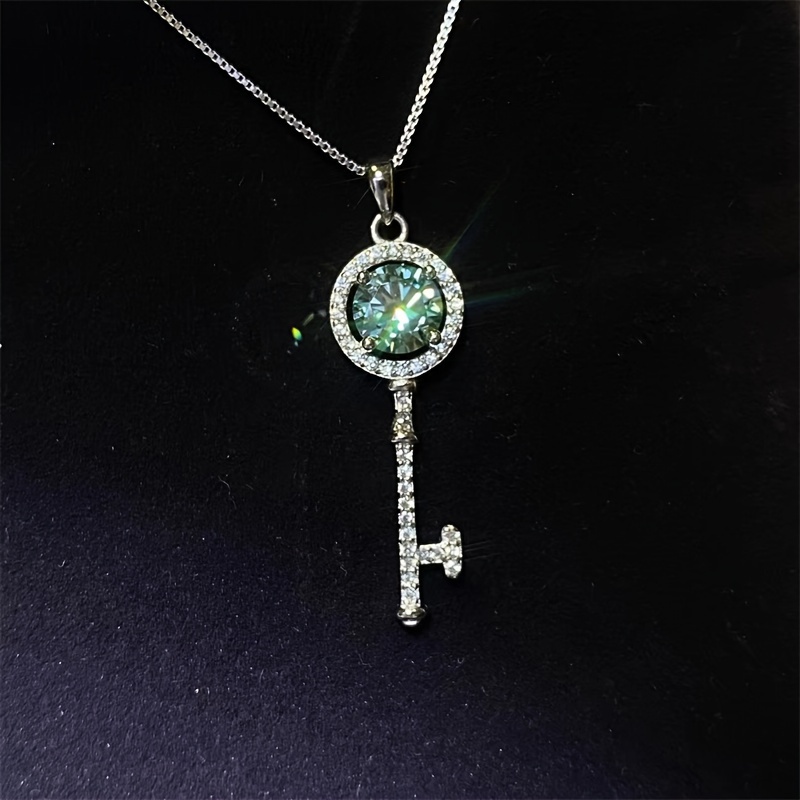 Blue Green Moissanite Decor Key Pendant Necklace 925 - Temu United Kingdom