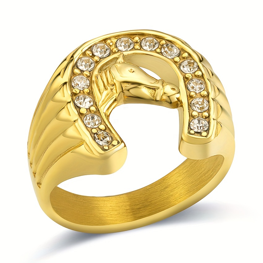 Fashion Stainless Steel Golden Horseshoe Ring Men Non fading - Temu ...