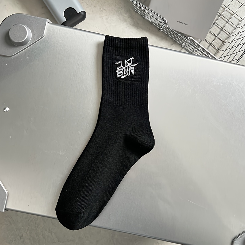 Men's Trendy Letter Pattern Crew Socks Breathable Comfy - Temu Canada